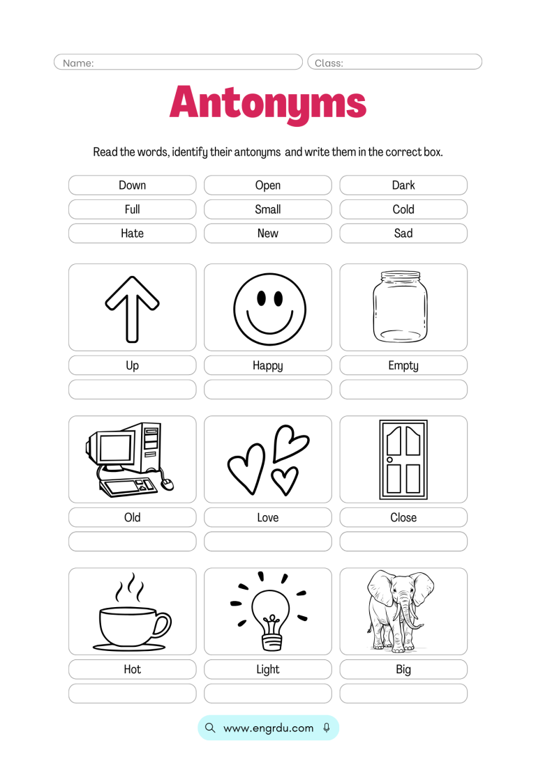 Synonyms and Antonyms Worksheets with PDF - Engrdu