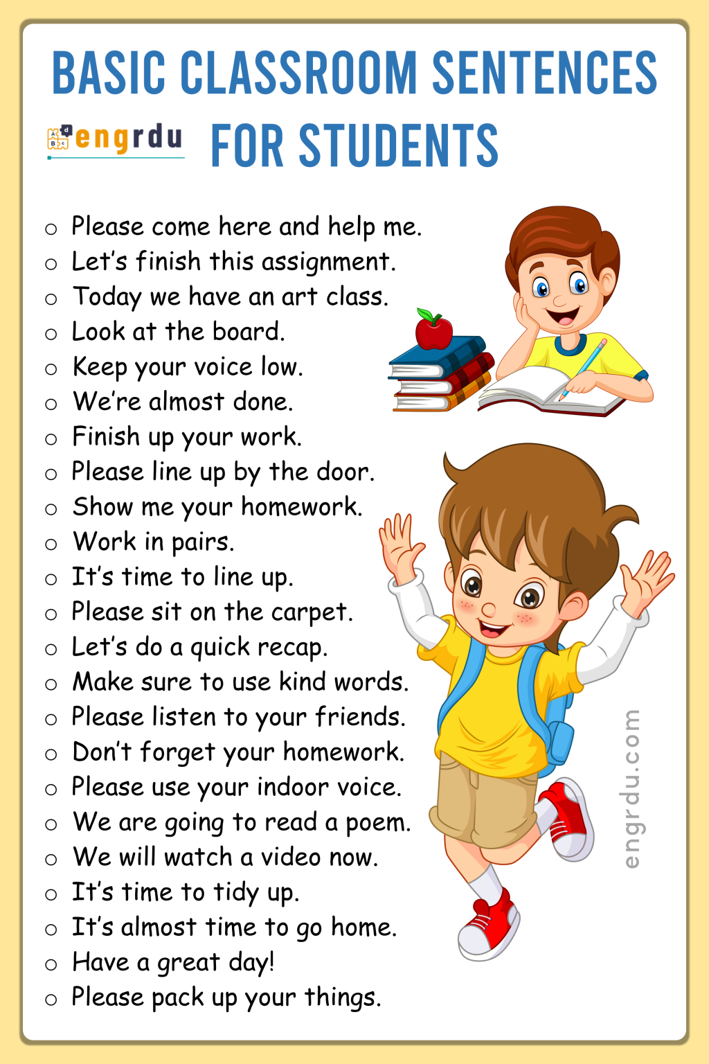 100+ Basic Classroom Sentences for Students in English