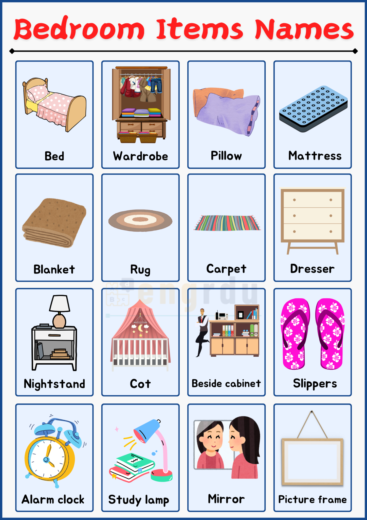 Bedroom Items Names in English with Images and Examples - Engrdu