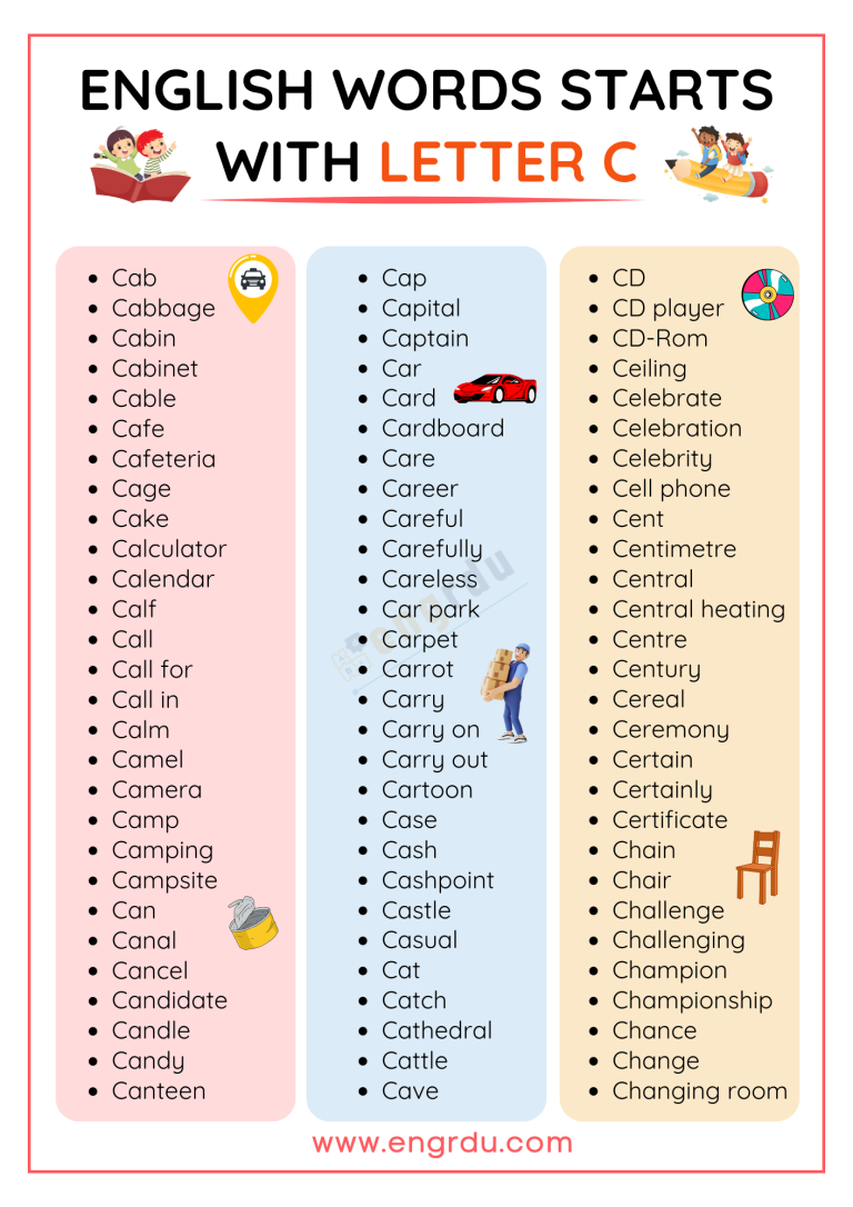 100 English Words That Start with C with Meanings - Engrdu