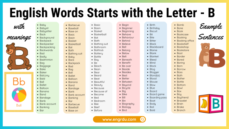 100 English Words That Start with B - Engrdu