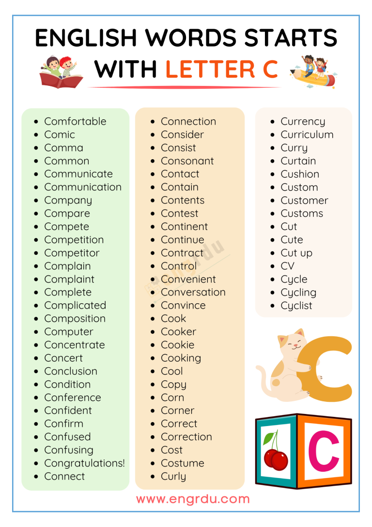 100 English Words That Start with C with Meanings - Engrdu