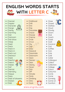 100 English Words That Start with C with Meanings - Engrdu