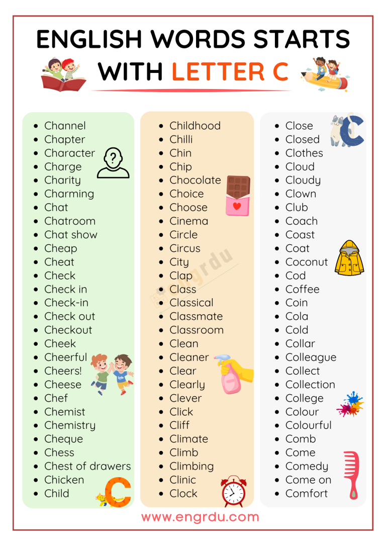 100 English Words That Start with C with Meanings - Engrdu