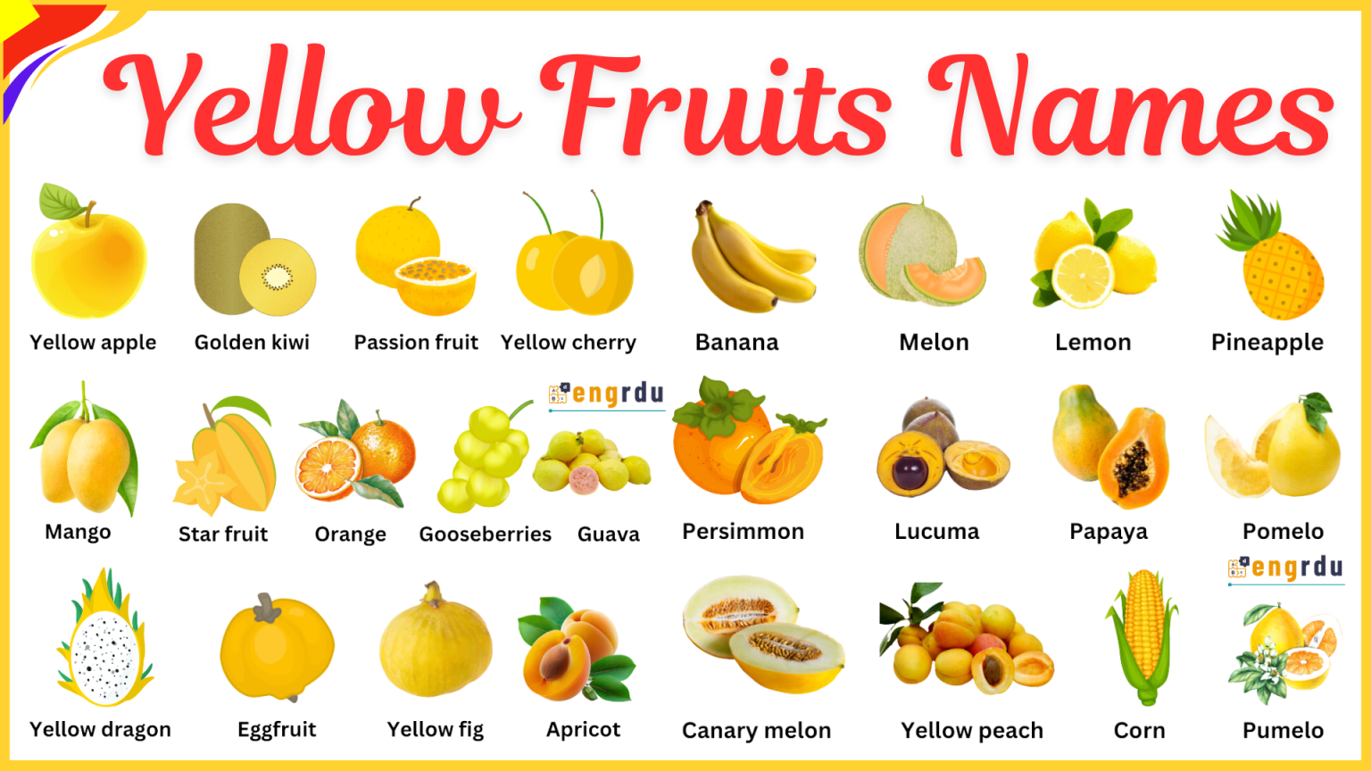 45 Yellow Fruits Names in English with Their Pictures - Engrdu