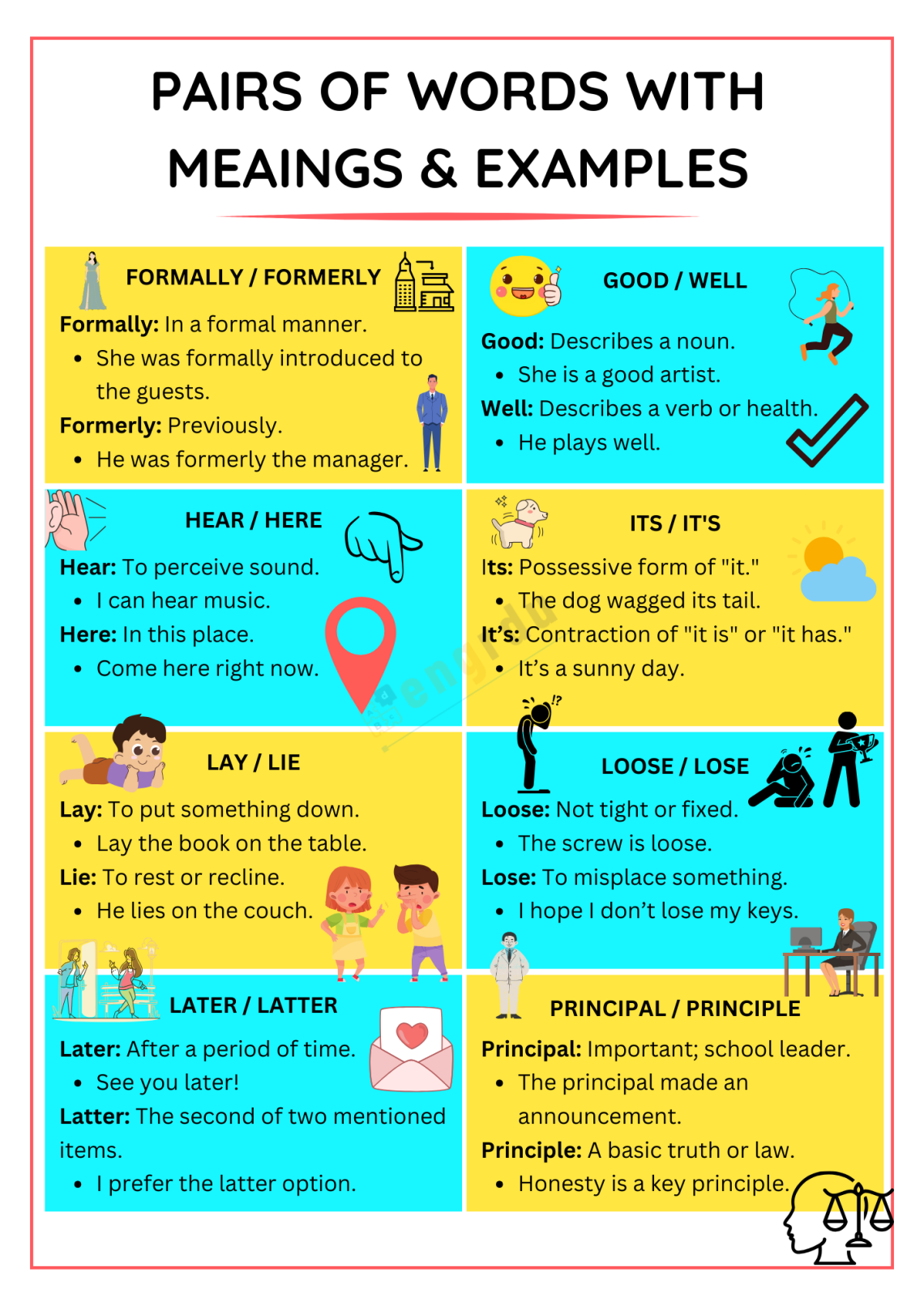 100 Pairs of Words in English with Meanings and Examples - Engrdu