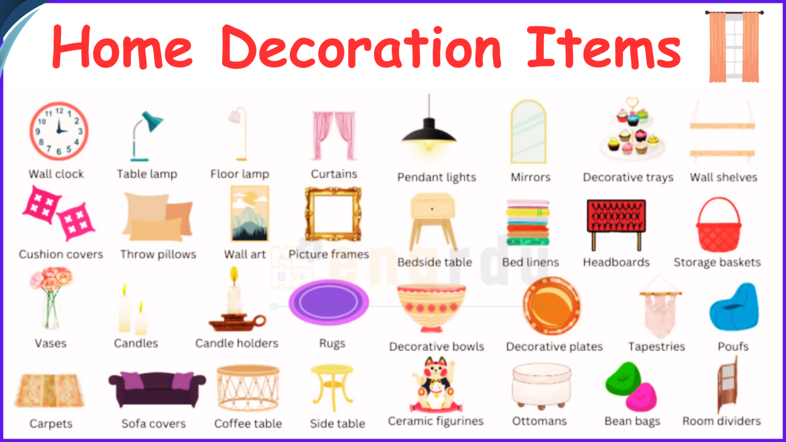 60 Home Decor Items Names in English with Pictures - Engrdu