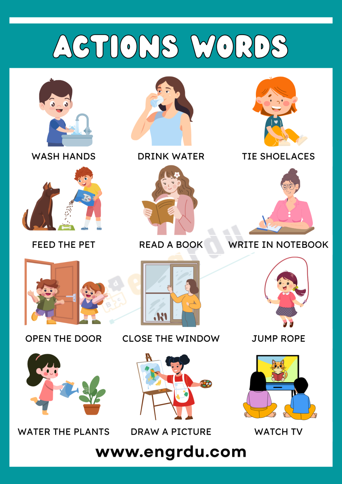 100 Action Words in English with Example Sentences - Engrdu