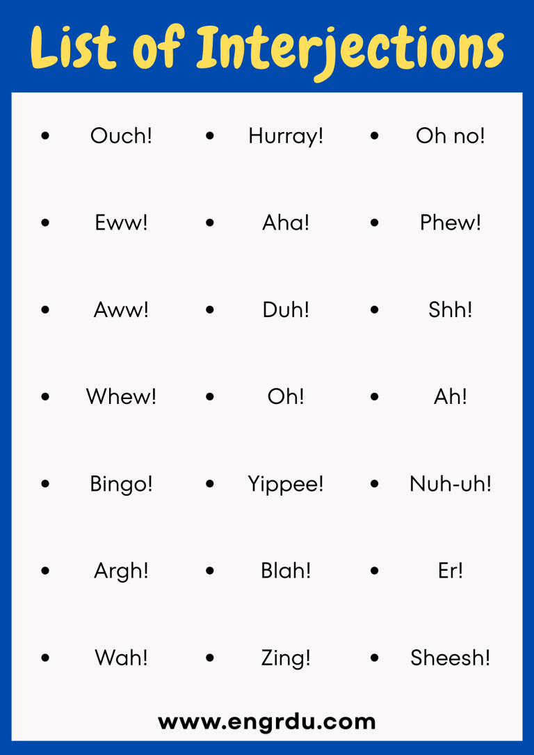 Examples of Interjection Words in English with Examples - Engrdu