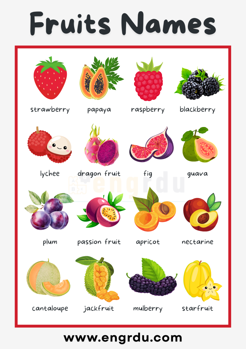 Fruits Vocabulary for Kids | 100 Fruit Names with Pictures - Engrdu