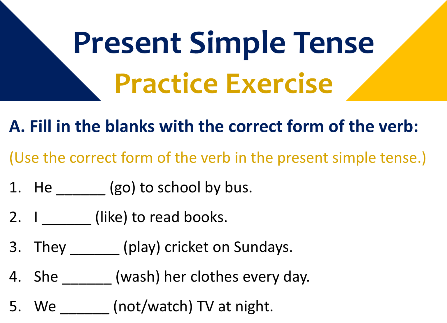 Present Simple Tense Practice Exercise - Engrdu