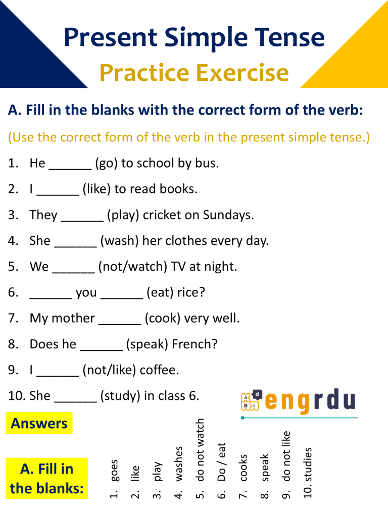 Present Simple Tense Practice Exercise - Engrdu