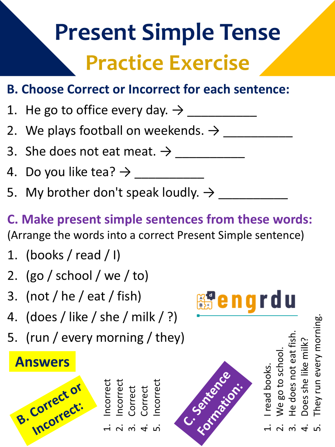 Present Simple Tense Practice Exercise - Engrdu