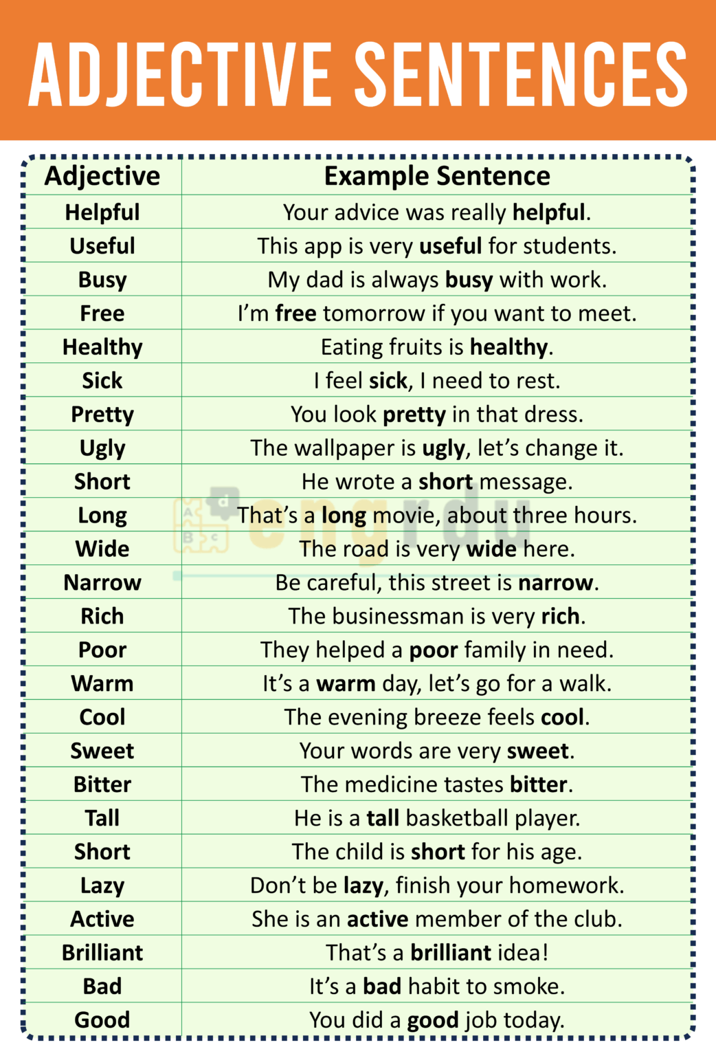 100+ Adjective Examples in Sentences in English - Engrdu
