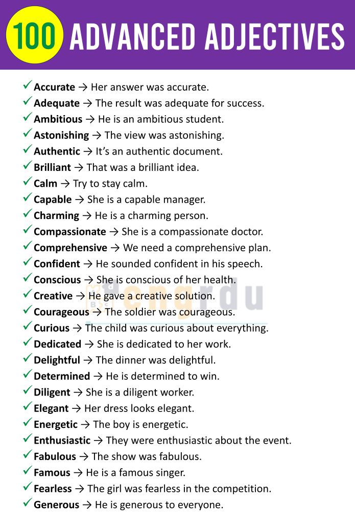 100 Advanced Adjectives That Used in the English Language - Engrdu