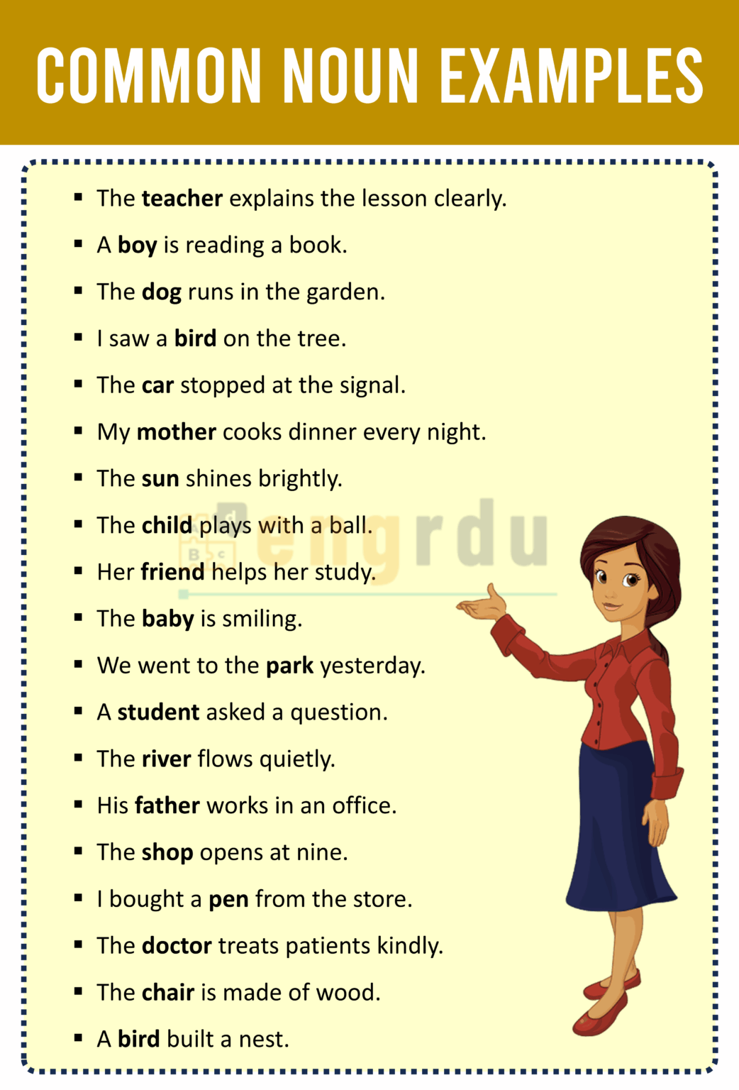 50+ Daily Used Common Noun Examples in Sentences - Engrdu