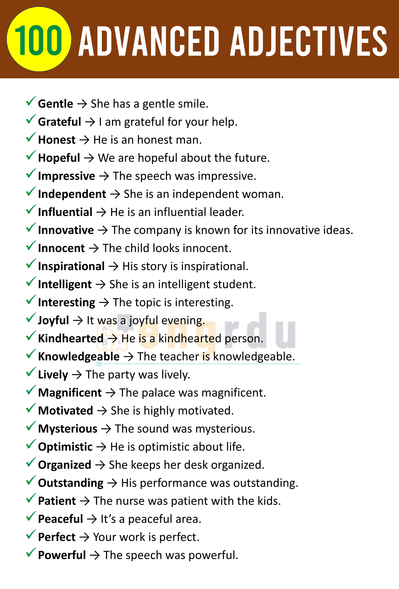 100 Advanced Adjectives That Used in the English Language - Engrdu