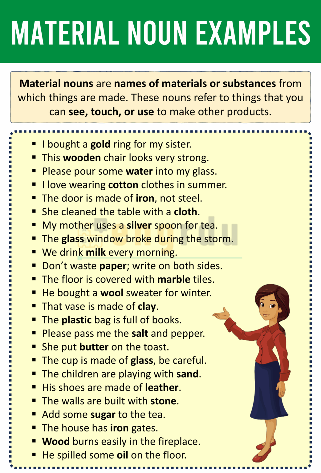 50+ Material Noun Examples in Sentences - Engrdu
