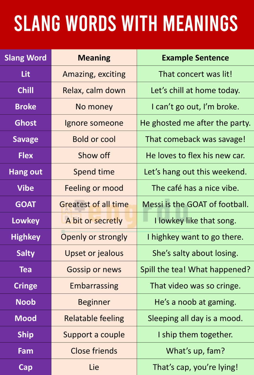 90+ Most Common Slang Words with Meanings - Engrdu