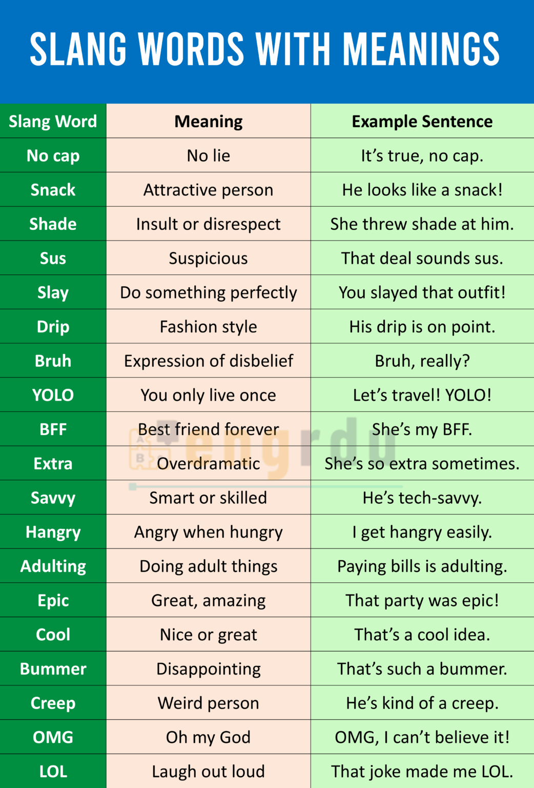 90+ Most Common Slang Words with Meanings - Engrdu