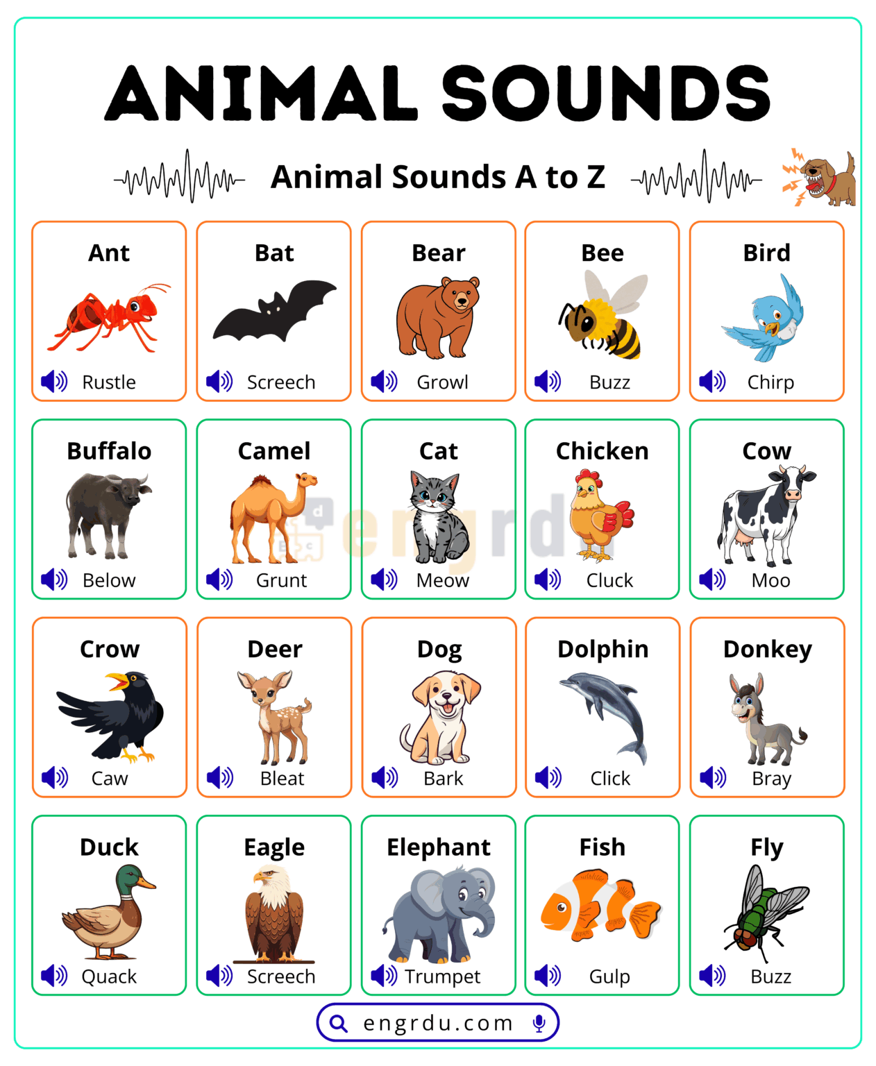 100 Animal Sounds in English with Animals Pictures - Engrdu