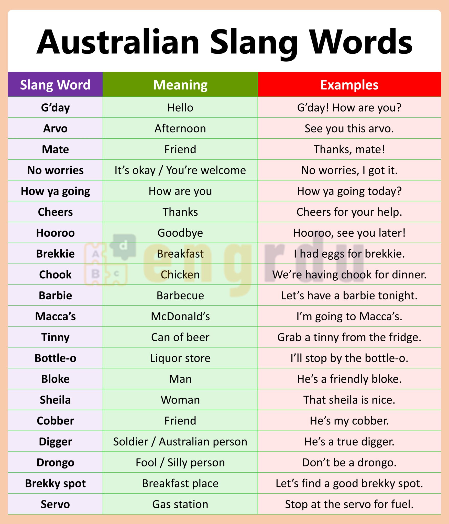 65+ Australian Slang Words with Meanings and Examples - Engrdu