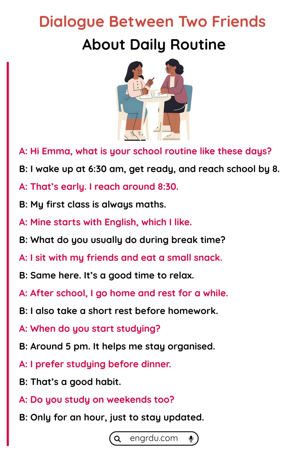 Dialogue Between Two Friends about School in English - Engrdu