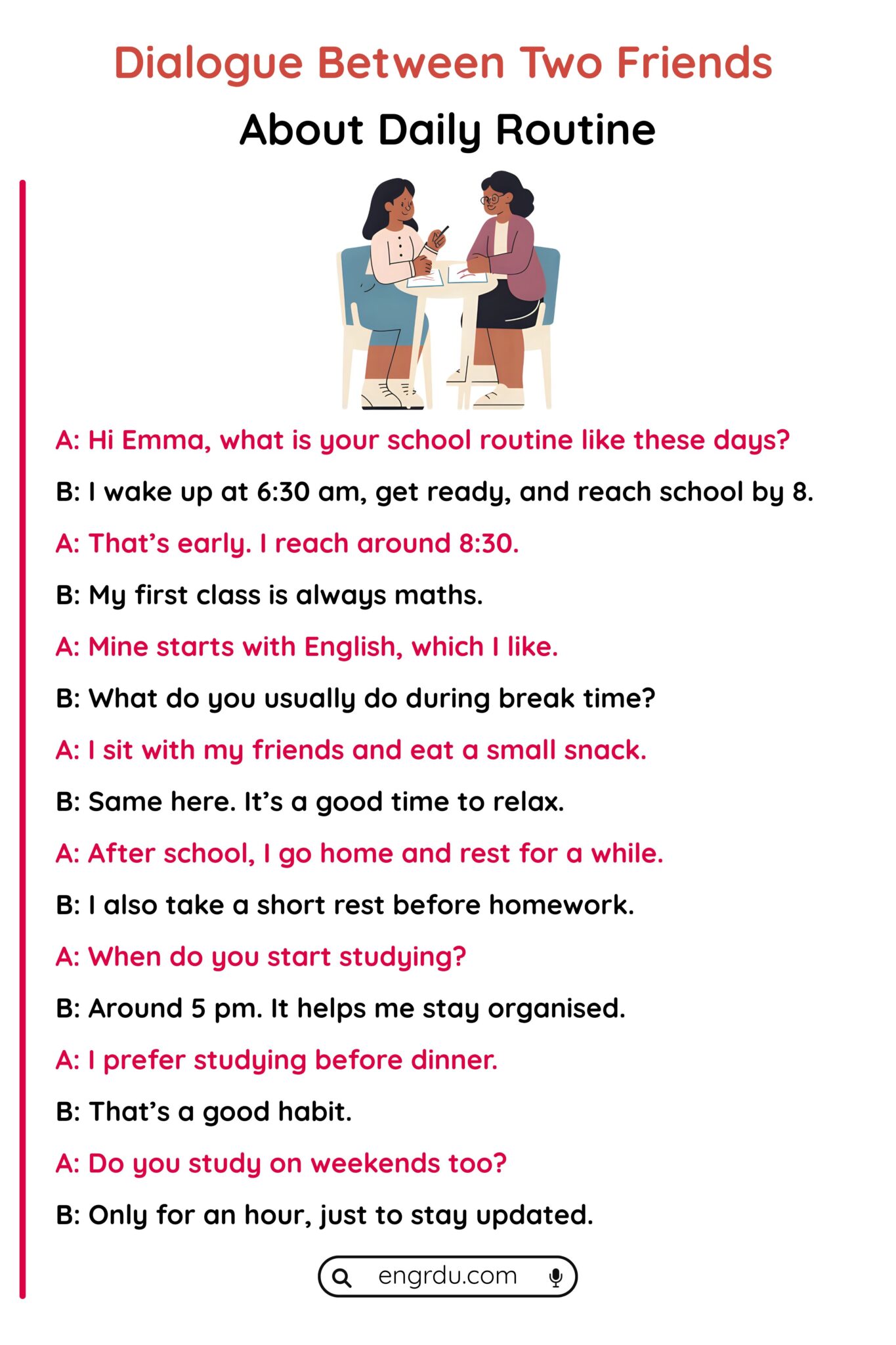 Dialogue Between Two Friends about School in English - Engrdu