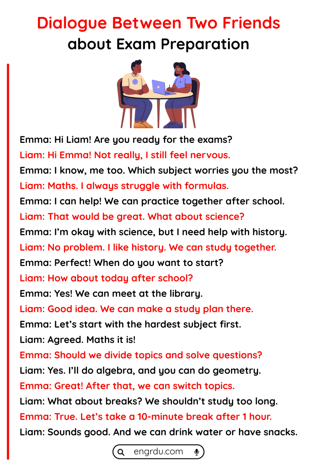 Dialogue Between Two Friends about Exam Preparation - Engrdu