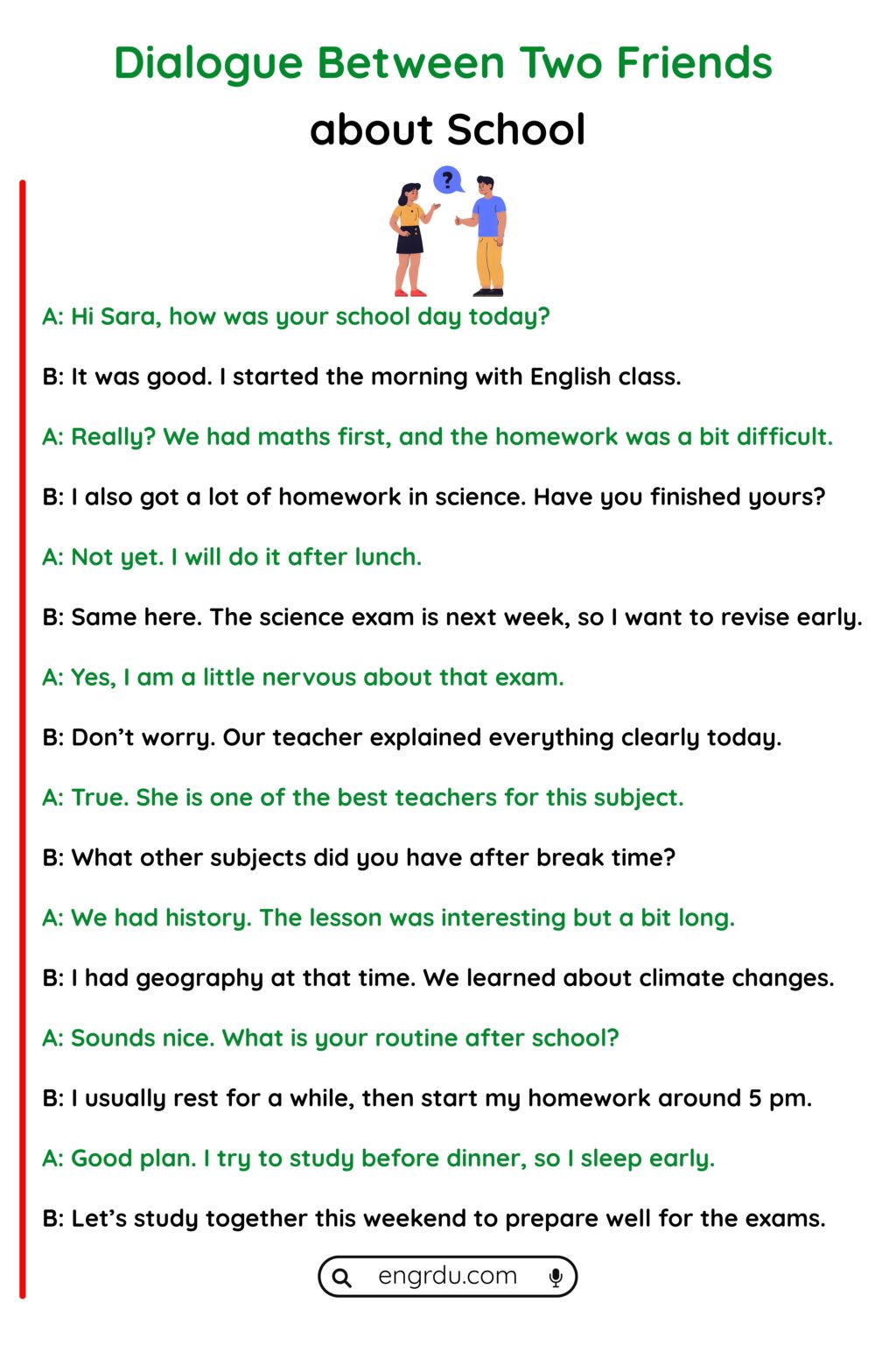 Dialogue Between Two Friends about School in English - Engrdu
