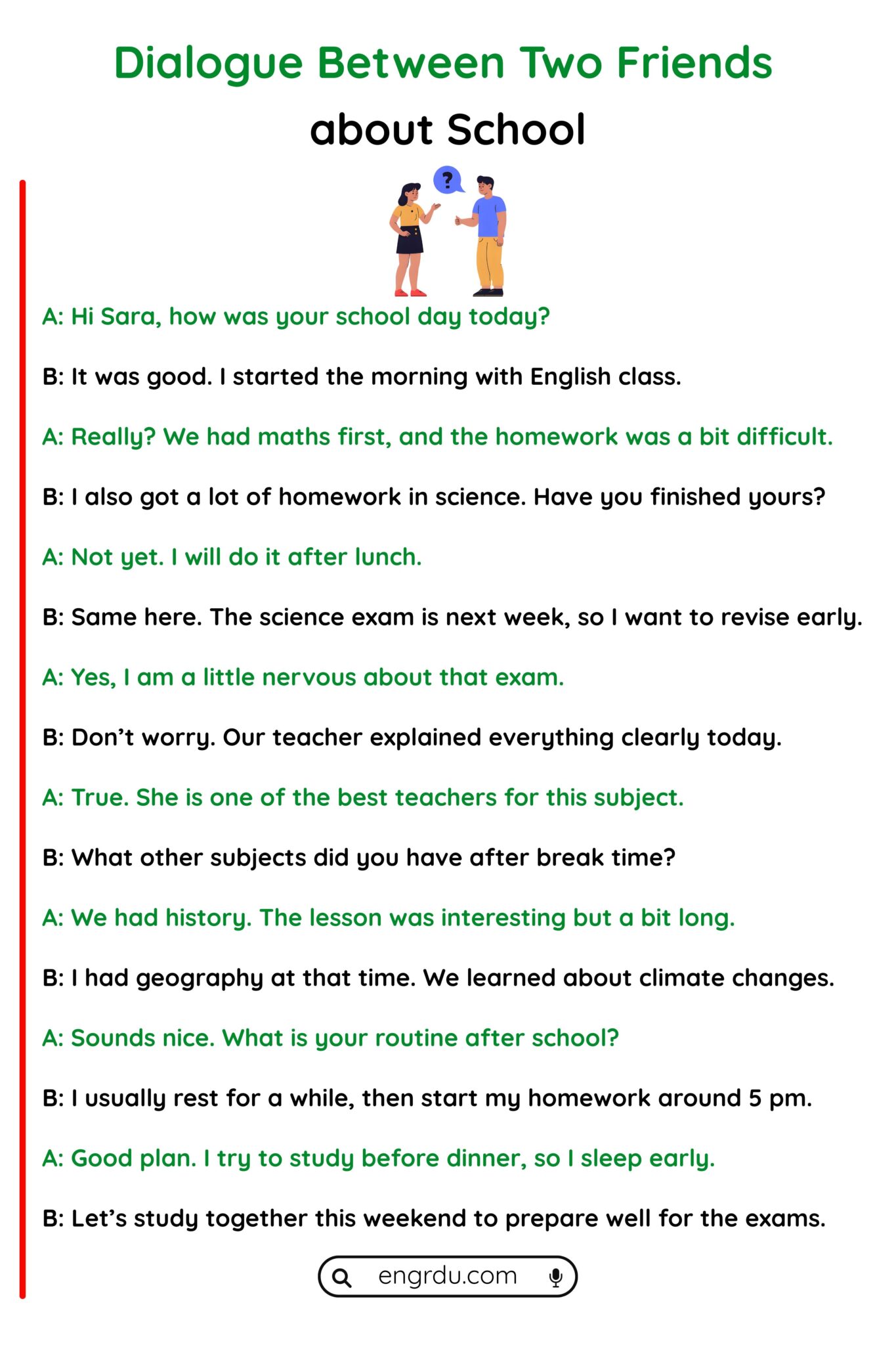 Dialogue Between Two Friends about School in English - Engrdu