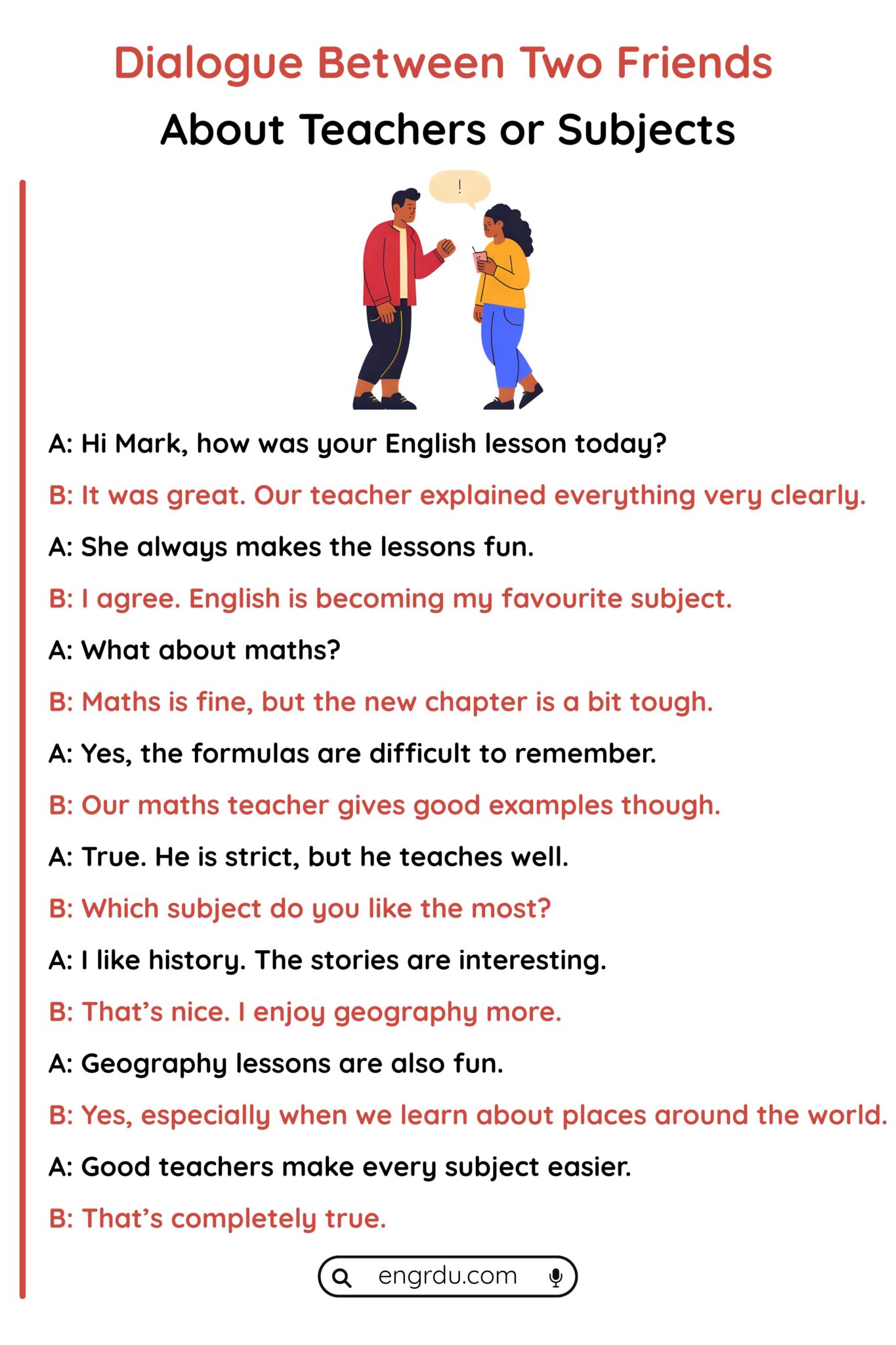 Dialogue Between Two Friends about School in English - Engrdu