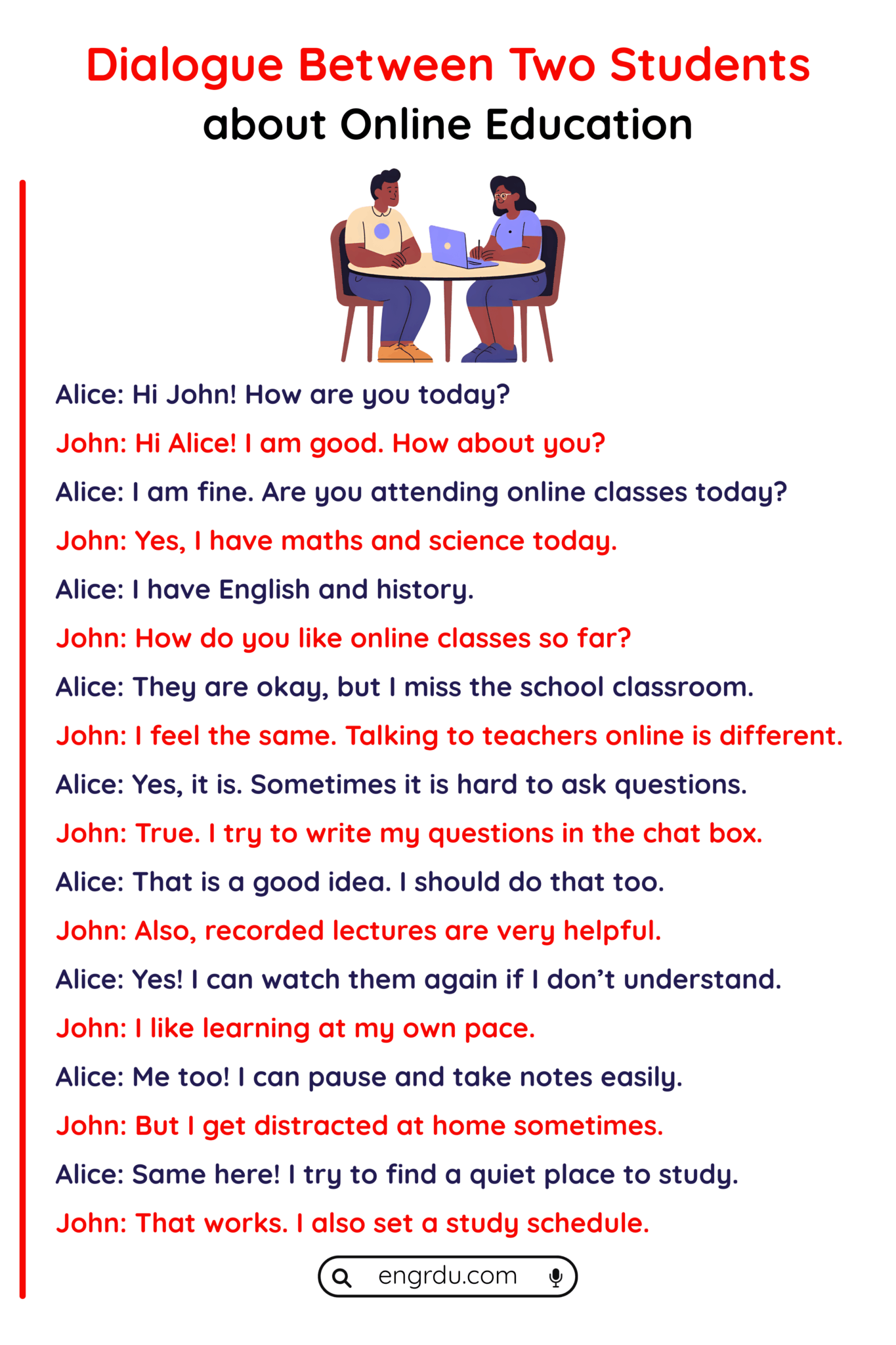 Dialogue Between Two Students about Online Education - Engrdu