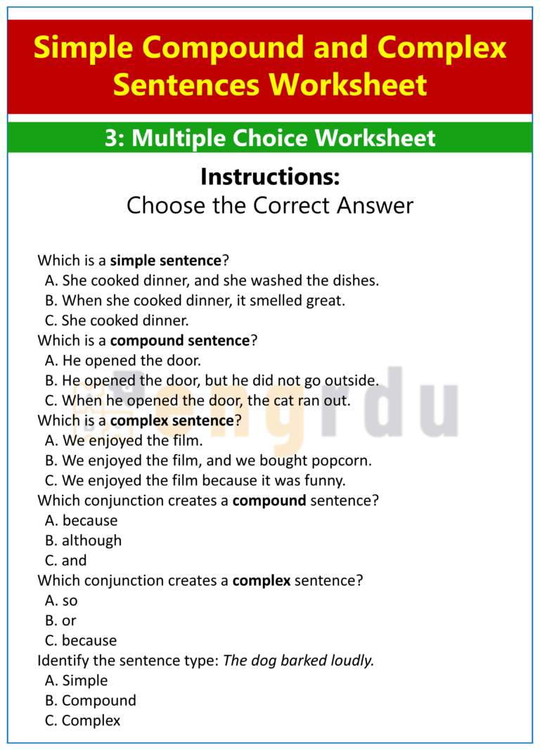 Simple Compound and Complex Sentences Worksheet - Engrdu