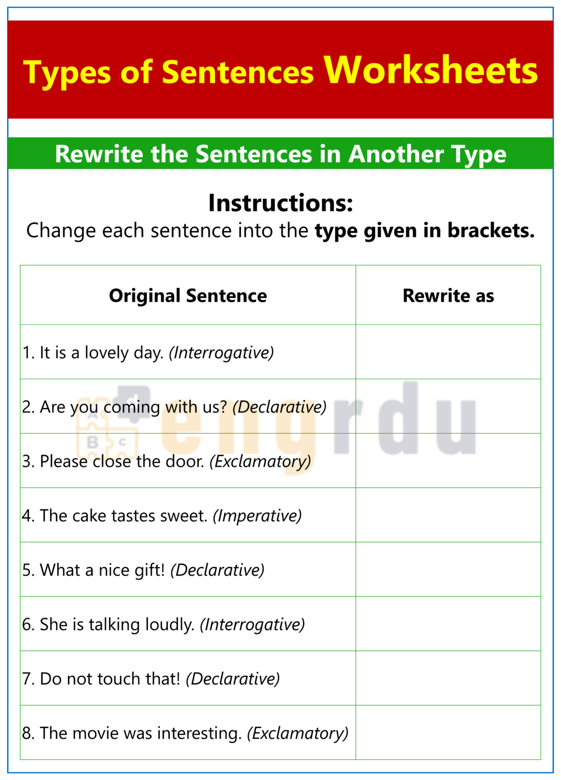 Types of Sentences | Sentence and Types of Sentence - Engrdu