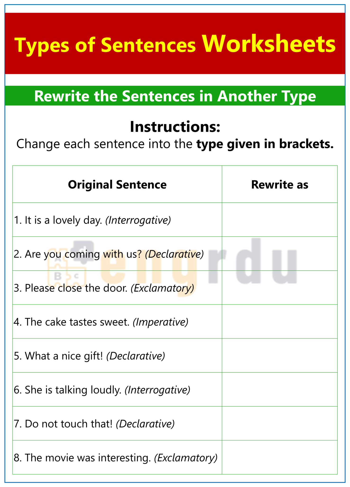 Types of Sentences | Sentence and Types of Sentence - Engrdu