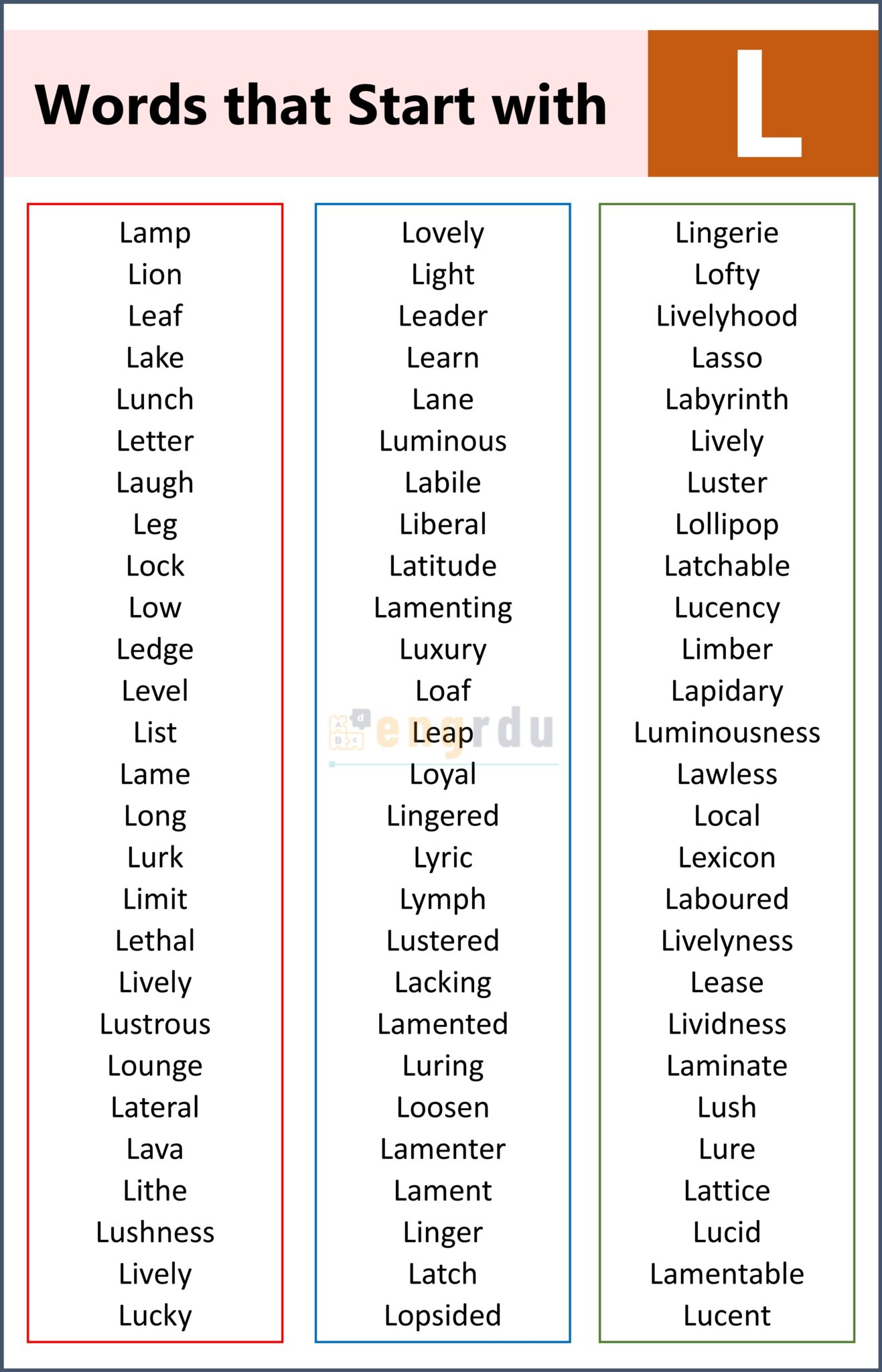 1000+ English Words that Start with L | L-Words List - Engrdu