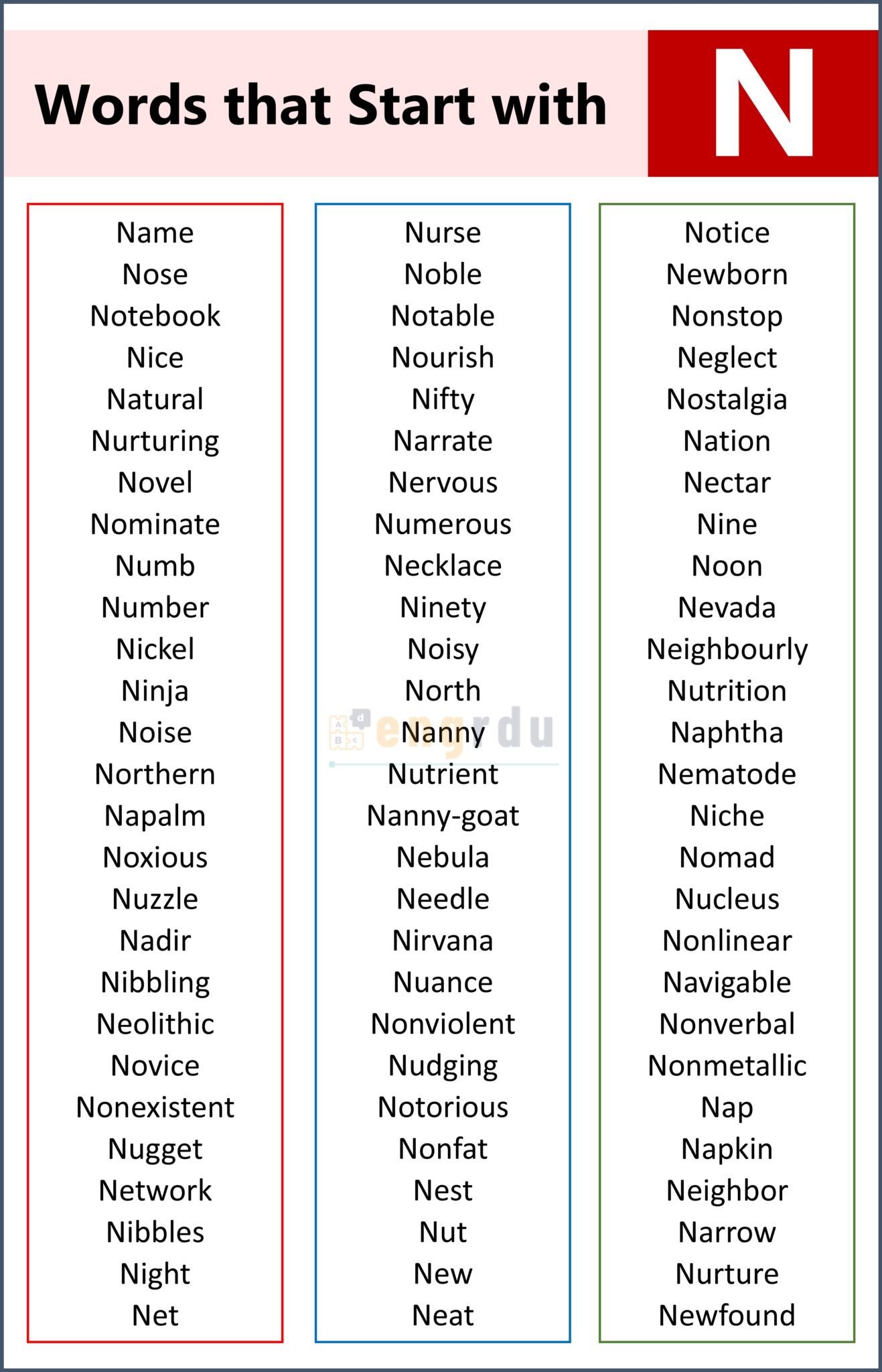 700+ Words that Start with N | N-Words List - Engrdu