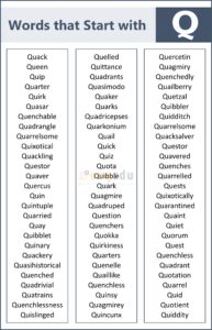 500+ Words that Start with Q | Q-Words List in English - Engrdu