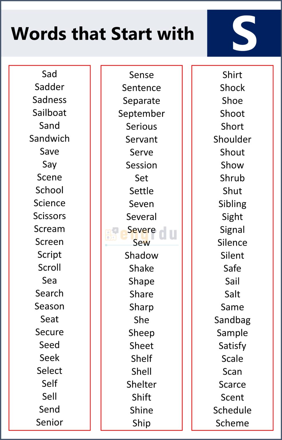 1000+ Words that Start with S | S-Words List in English - Engrdu