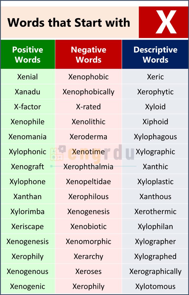 350+ Words that Start with X | X-Words List in English - Engrdu