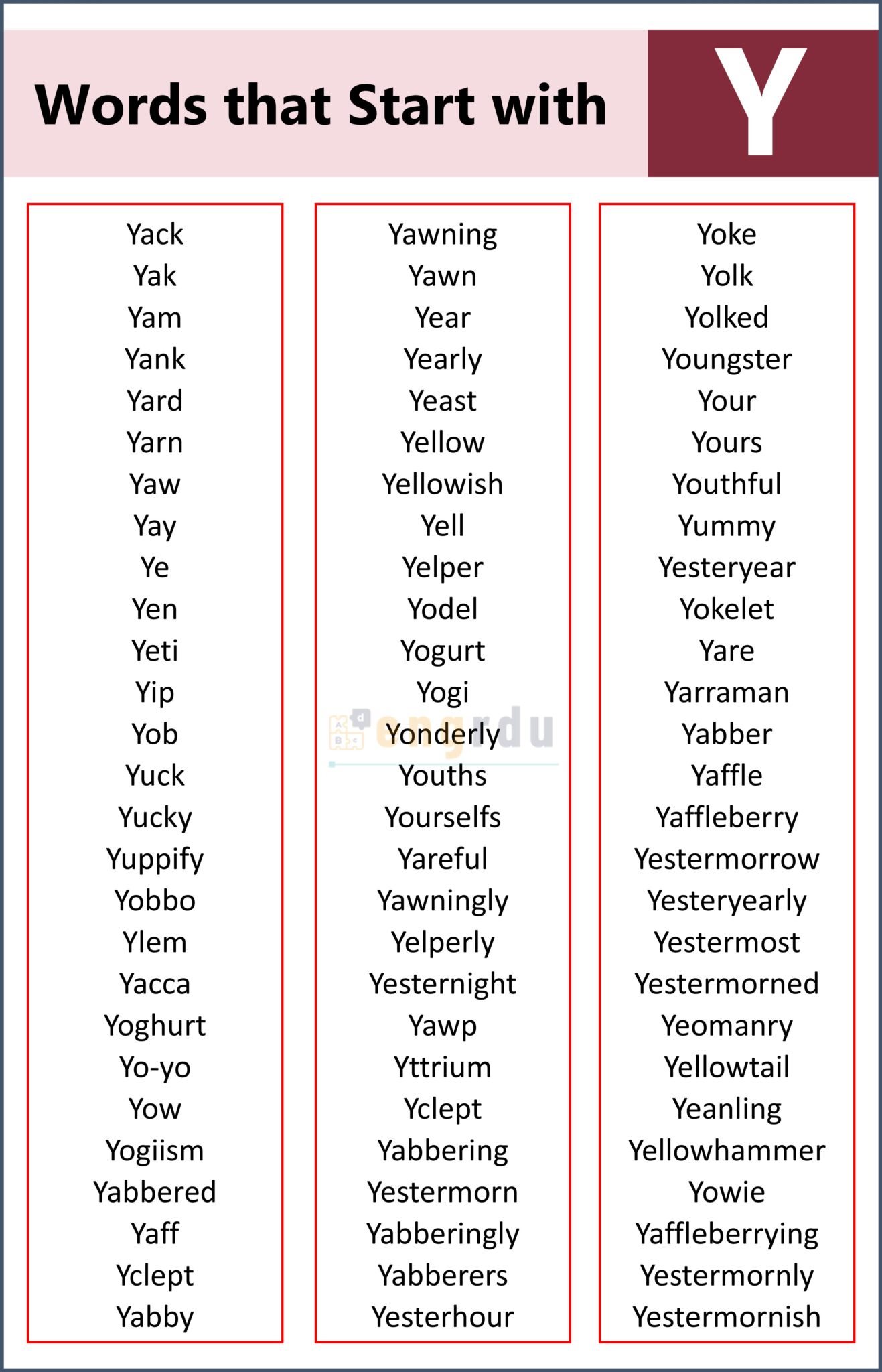 1000+ Words that Start with Y | Y-Words List in English - Engrdu