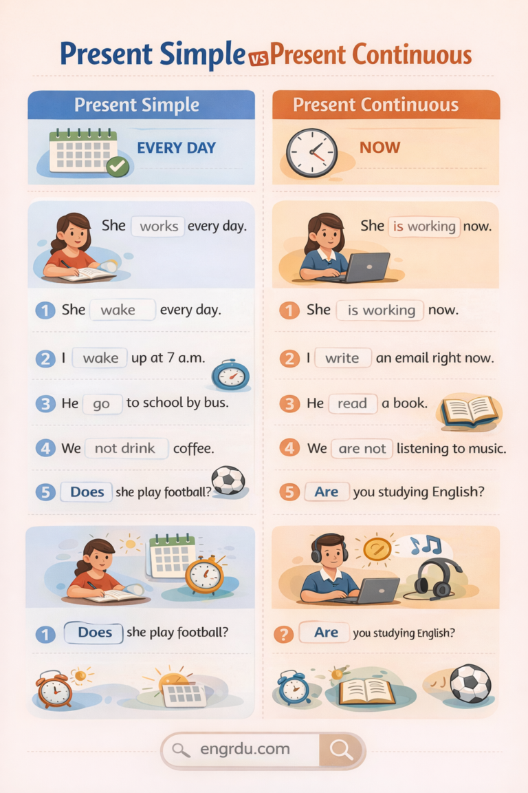 Present Simple vs Present Continuous in English - Engrdu
