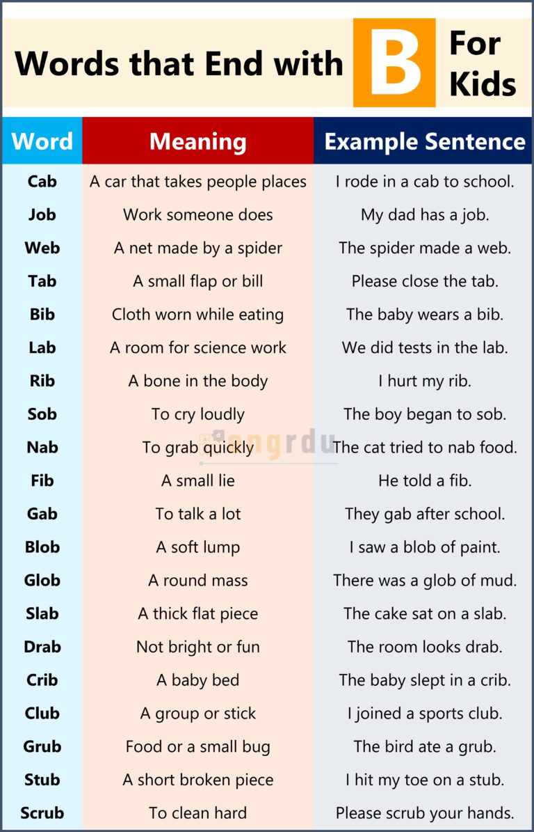 800+ English Words that End with B | B-Ending Words List - Engrdu