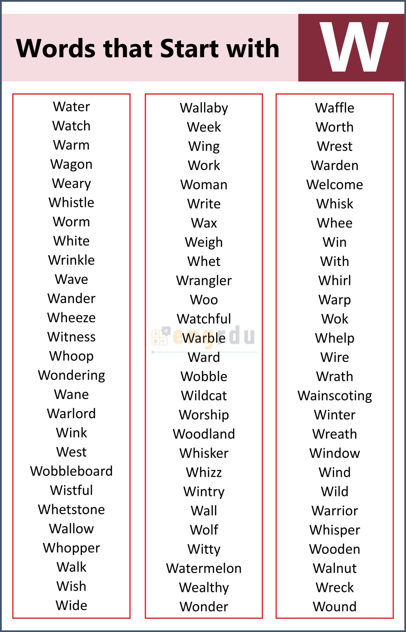 1000+ Words that Start with W | W-Words List in English - Engrdu