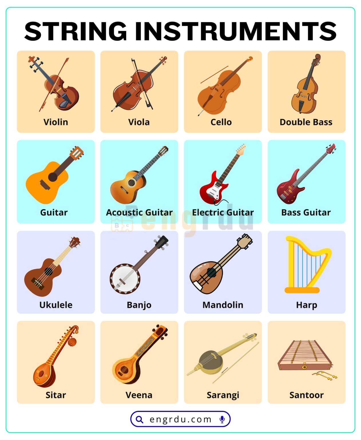 String Instruments Names in English with Pictures - Engrdu