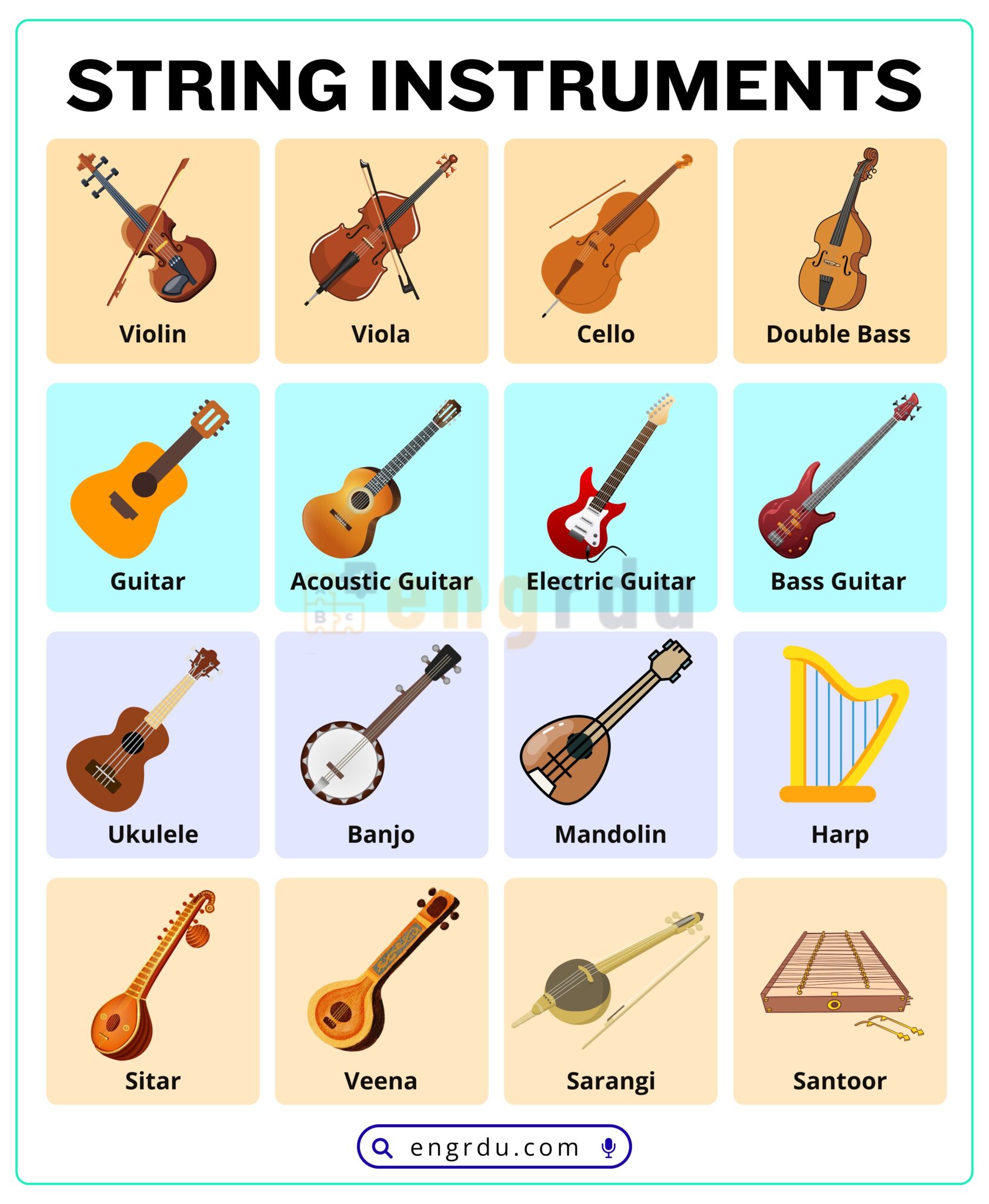 String Instruments Names in English with Pictures - Engrdu